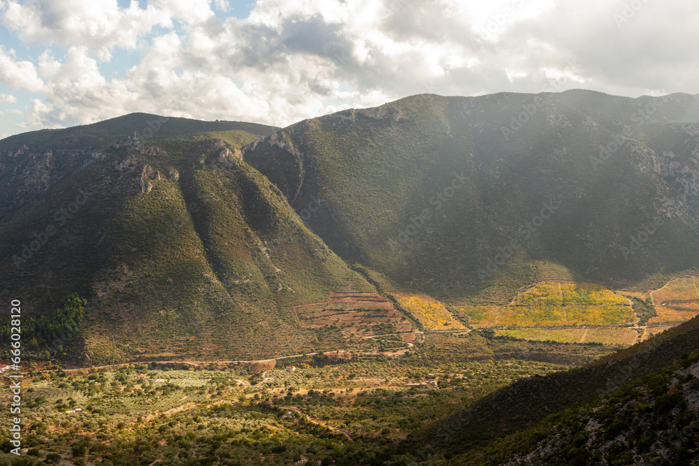 Dreamy landscape with subtle sun rays iluminating the plateau of ...