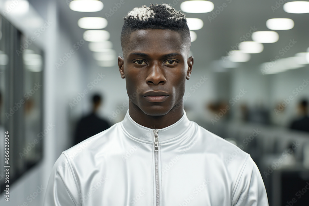 beautiful black man with short hair on clean background portrait ...