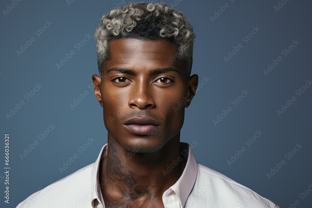 beautiful black man with short hair on clean background portrait ...