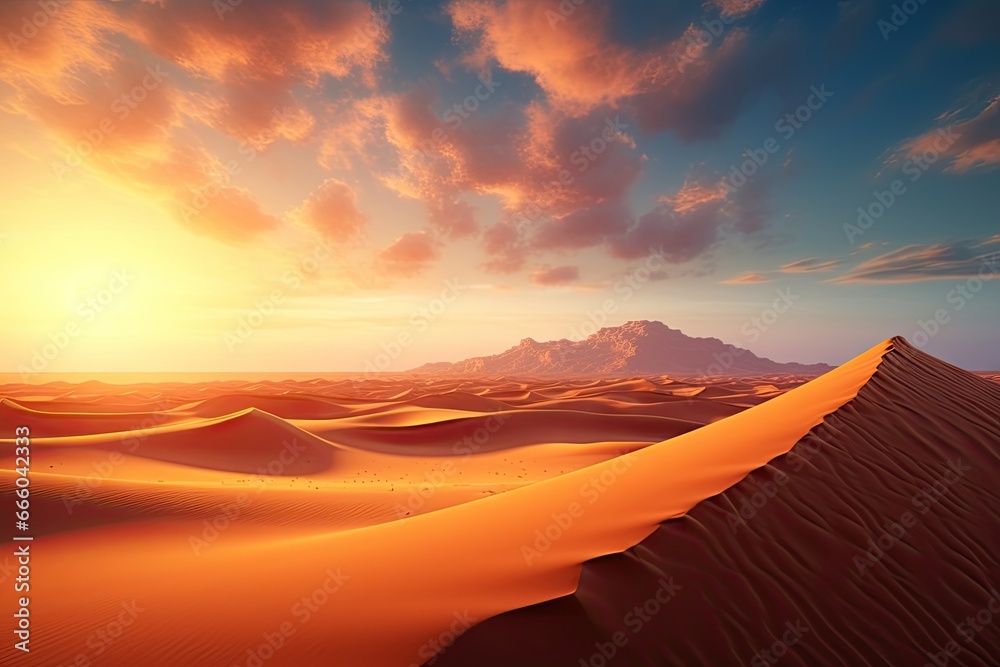 Sahara serenity. Majestic desert dunes at sunset. Epic landscapes in ...