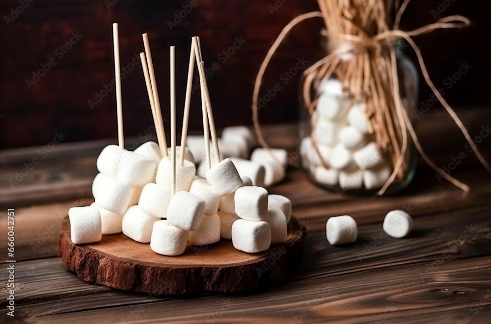Stick delicious puffy marshmallows. Eat chewy dessert after cooking ...