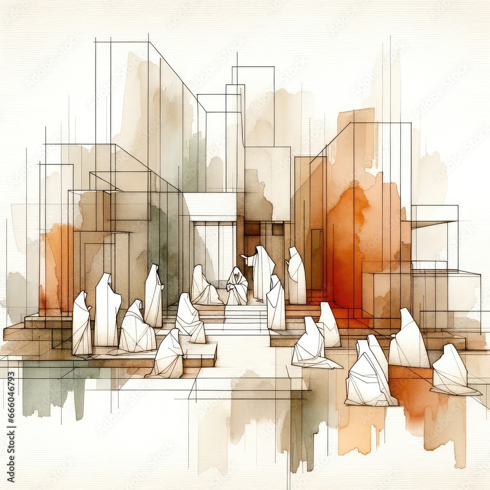 Ministry of Jesus. Jesus preaching to people on abstract colorful ...