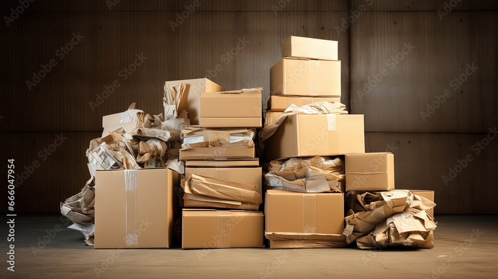 Recycling cardboard packaging concept with stacks of compressed ...