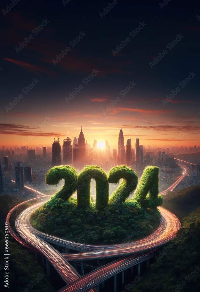 new year 2024, a picture of a highway in the middle of nature, copy ...