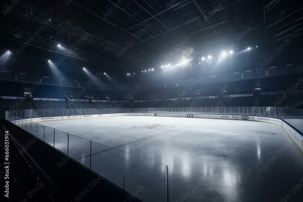 Empty ice rink arena with spotlights, hockey and skating stadium ...