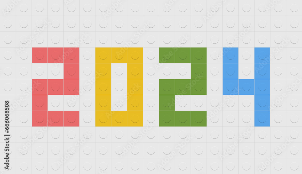 Colorful 2024 sign on a Bricks stylised background. Bricks stylised ...