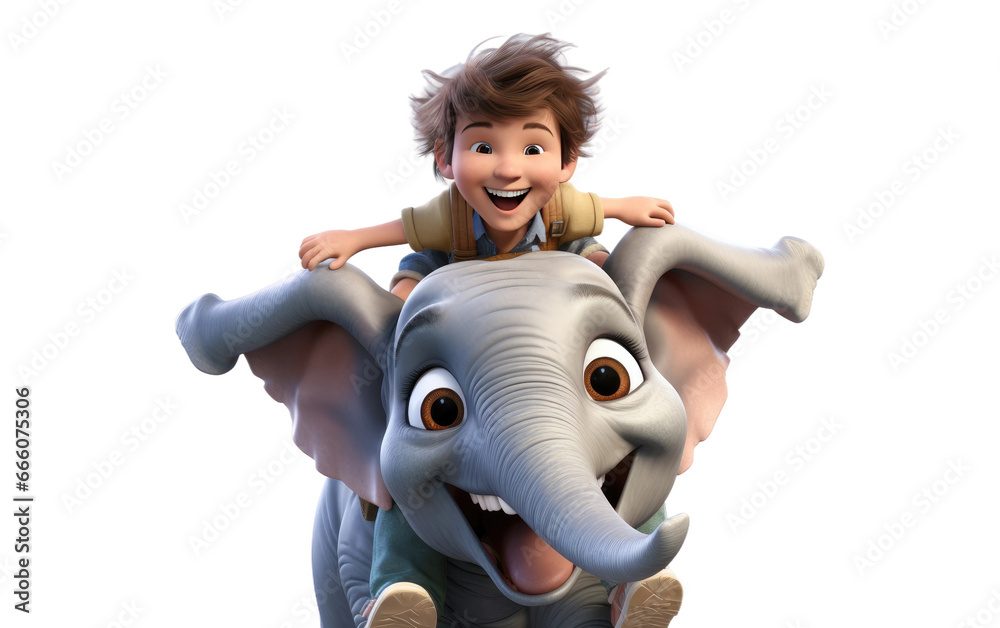 Boy Riding a Playful Elephant 3D Character Isolated on Transparent ...