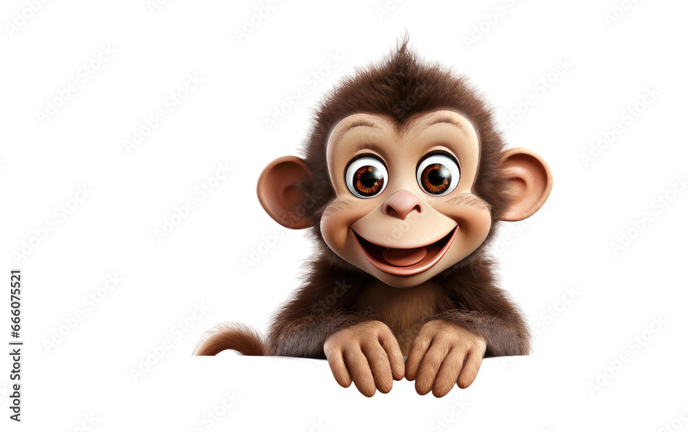 Monkey With Smiling Face 3D Character Isolated on Transparent ...