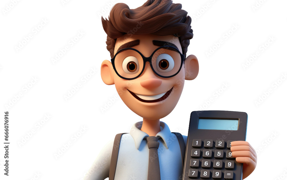 Happy Smart Boy Solving Math Problems with Scientific Calculator 3D ...