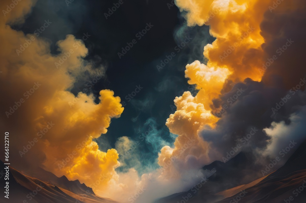 Yellow Orange Color smoke. Paint water splash. Fire flame. Cosmic ...