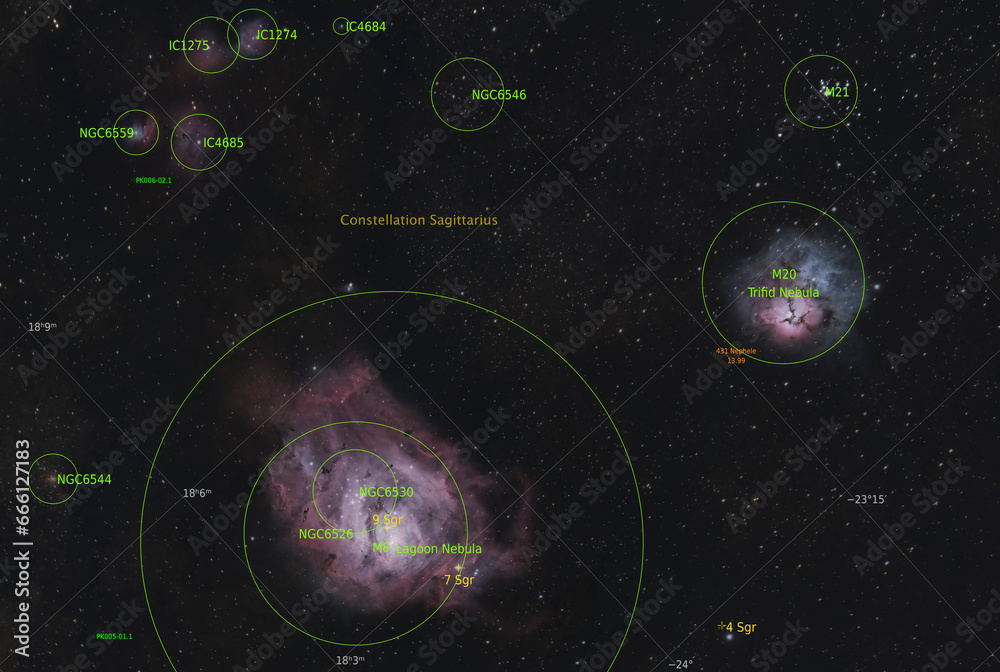 Lagoon Nebula (M8) & Trifid Nebula (NGC 6514) are large interstellar ...