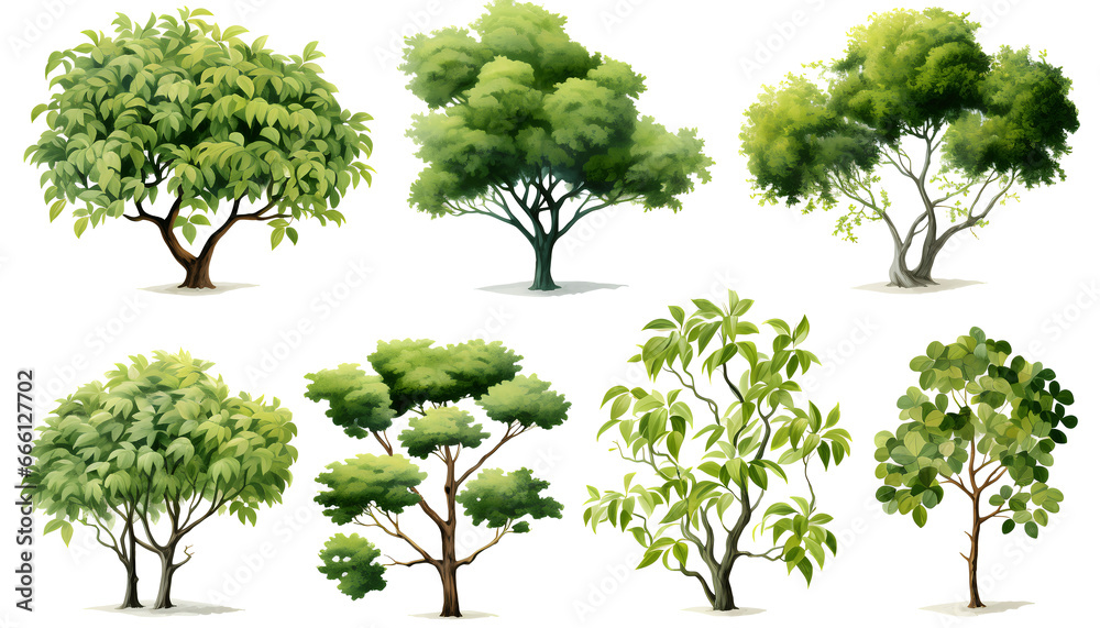 Beautiful Chinese trees and leaf elements, set of various types of ...
