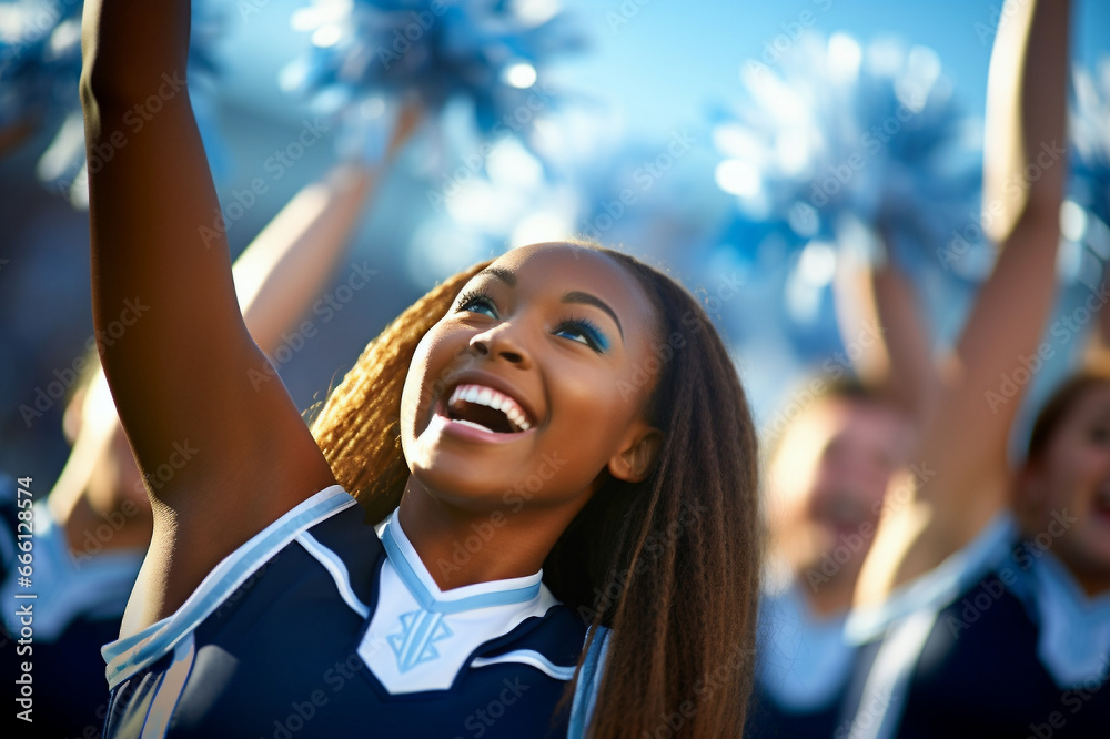 Blue uniformed cheerleaders, adding excitement to the stadium Stock ...