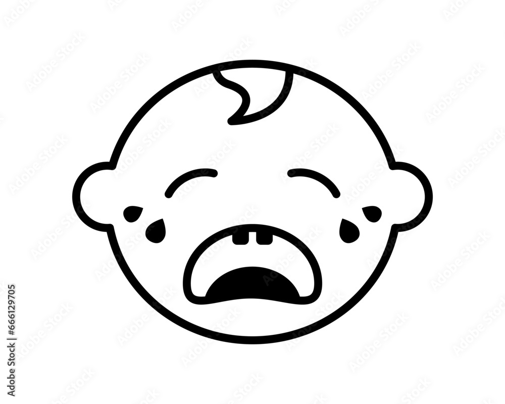 Crying baby head icon. Cheerful upset offended child with tears and ...