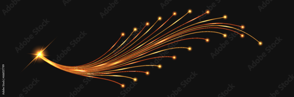Fiber optic cable lines. Swirl wave, yellow light glowing effect ...