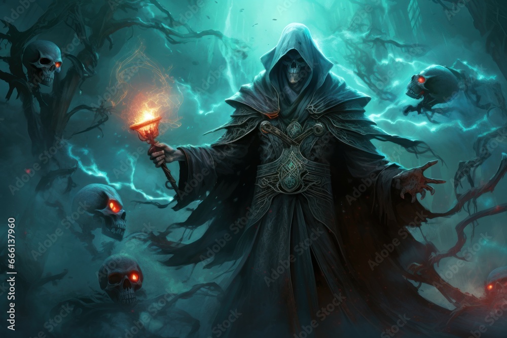Terrifying Evil necromancer take light. Horror monster. Generate Ai ...