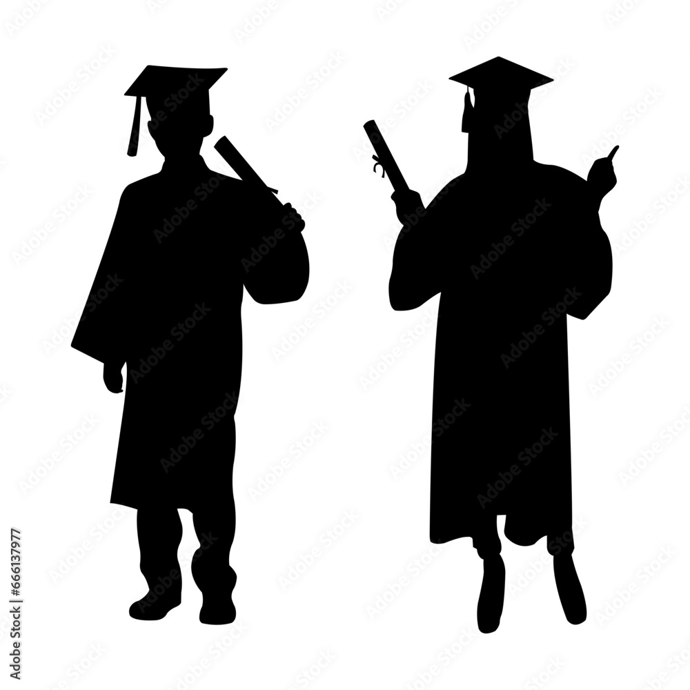 Collection of student graduating silhouette, silhouette of group of ...