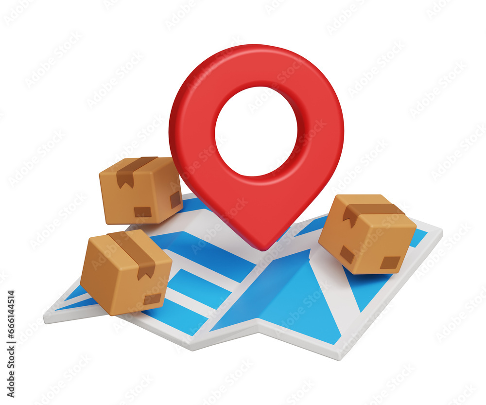 3D Product delivery concept. Product shipping, tracking location. Map ...