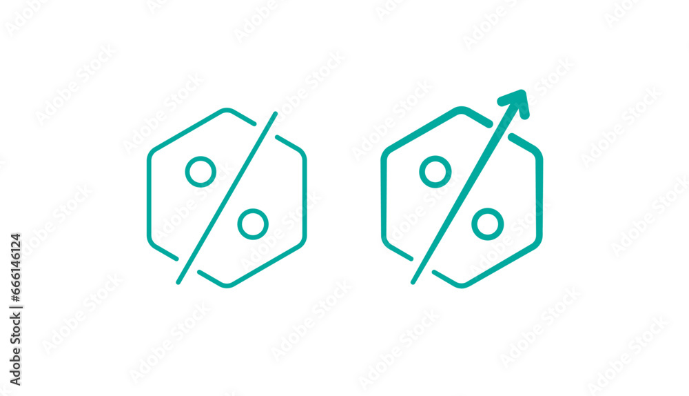 percent symbols in hexagon. percent symbol with arrow sign. percent ...