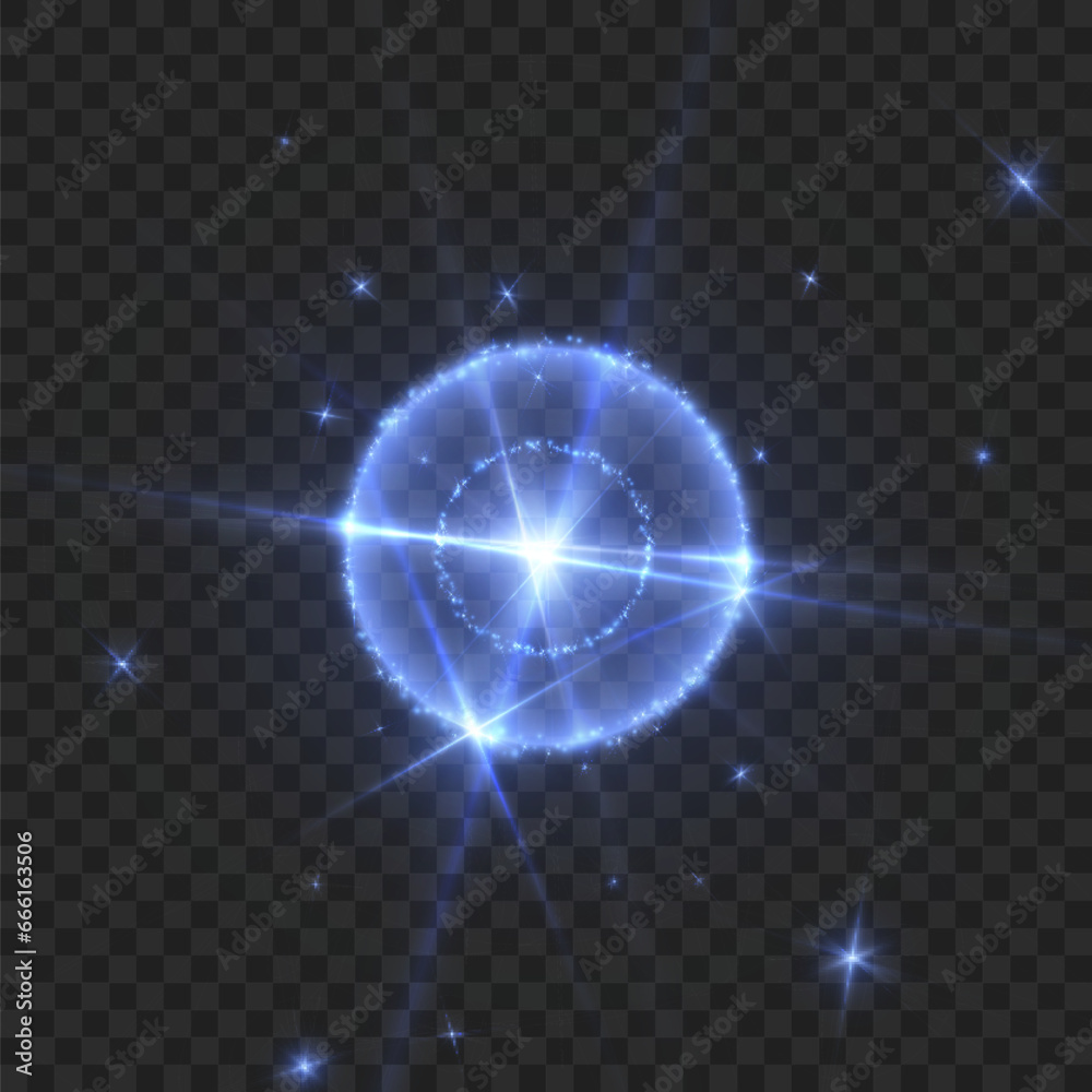 Abstract light effect. Explosion of a blue nova in outer space. Vector ...