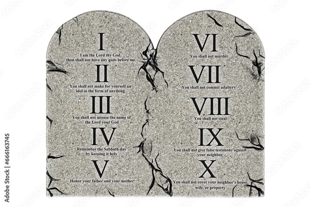 The Ten Commandments, the 10 commandments of God. 3D rendering isolated ...