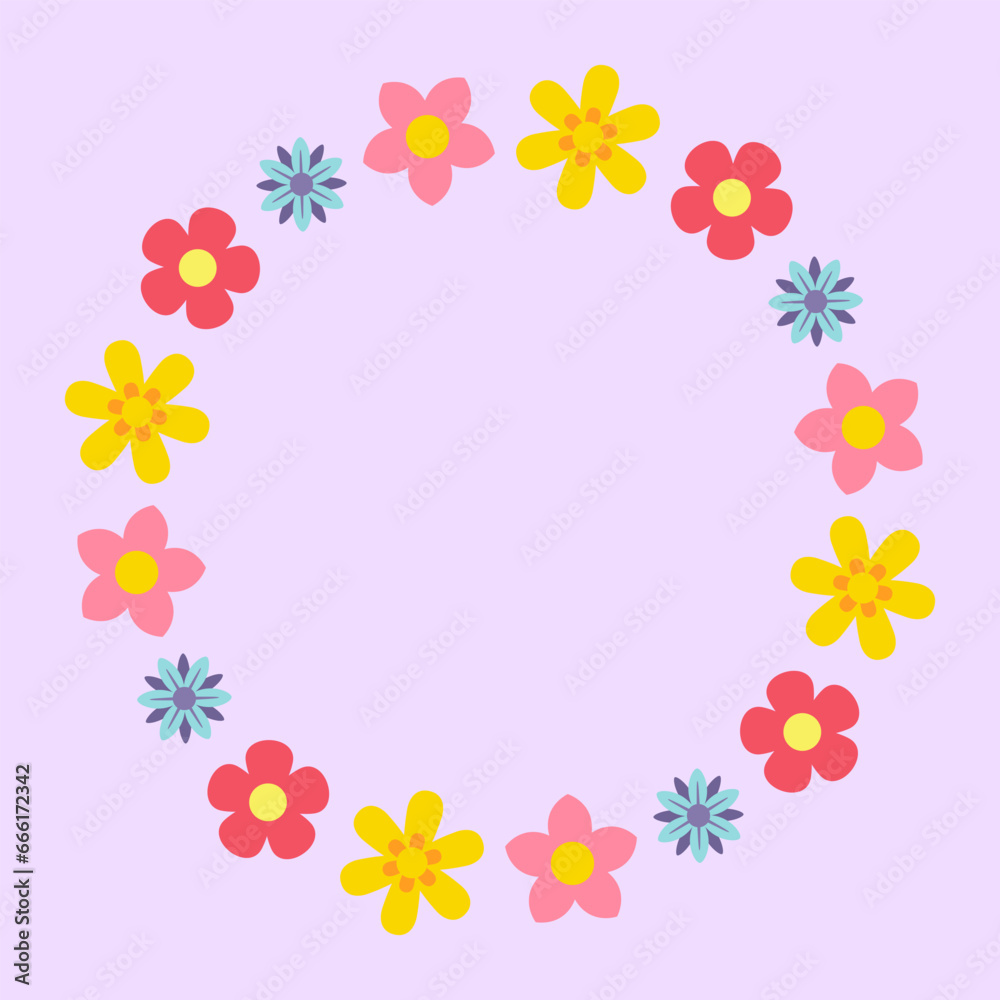 Vector Illustration of Floral Wreath. Spring Flower Circle Frame in ...