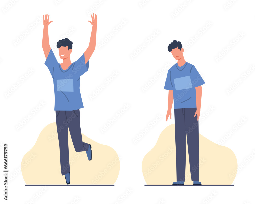 Funny guy and sad guy. Good and bad mood. Different emotions ...
