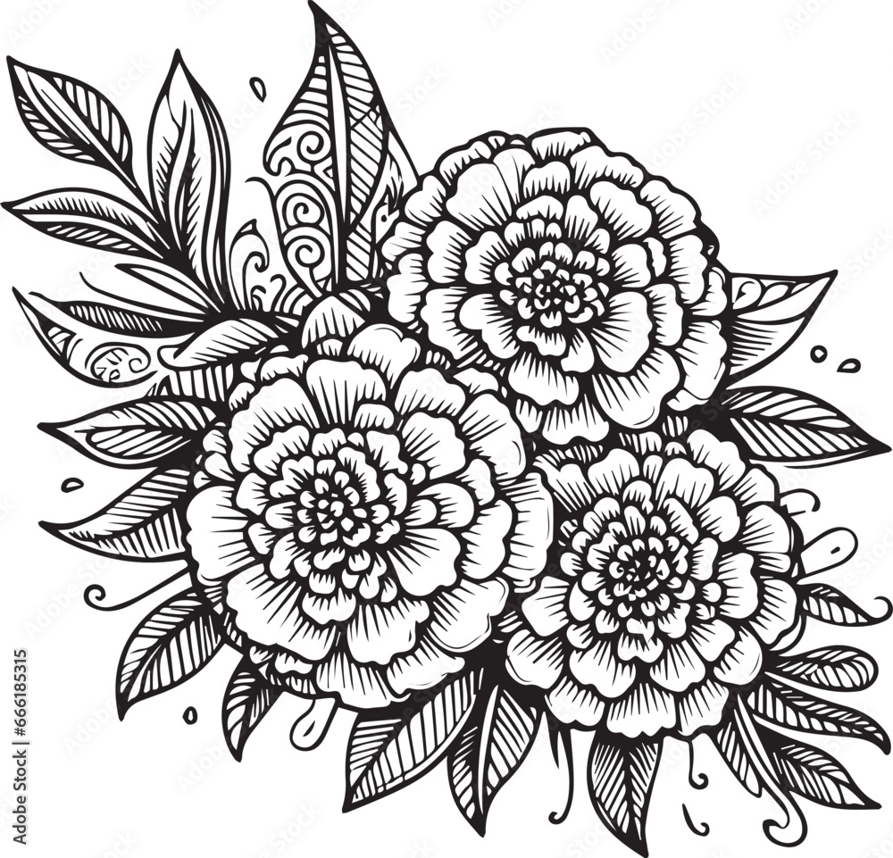 Vetor de october birth flower, october marigold flower tattoo drawing ...