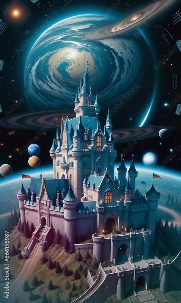 Giant beautiful castle on a very tiny planet in galaxy a castle ...