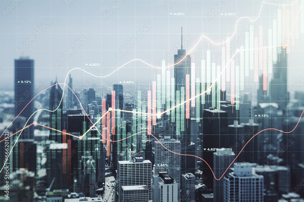 Foto de Double exposure of virtual creative financial diagram on ...