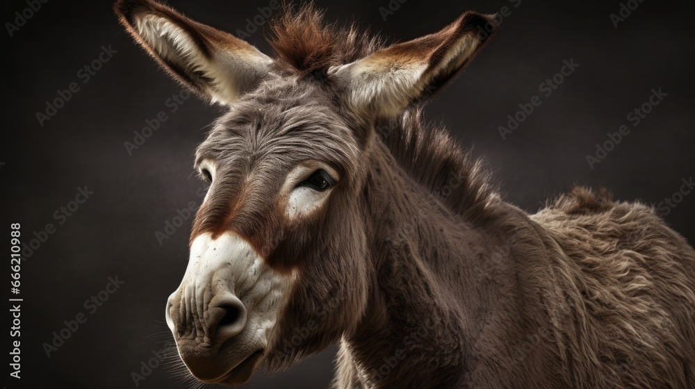 Cute donkey. Gray donkey close-up. Portrait of a donkey. Home farm ...