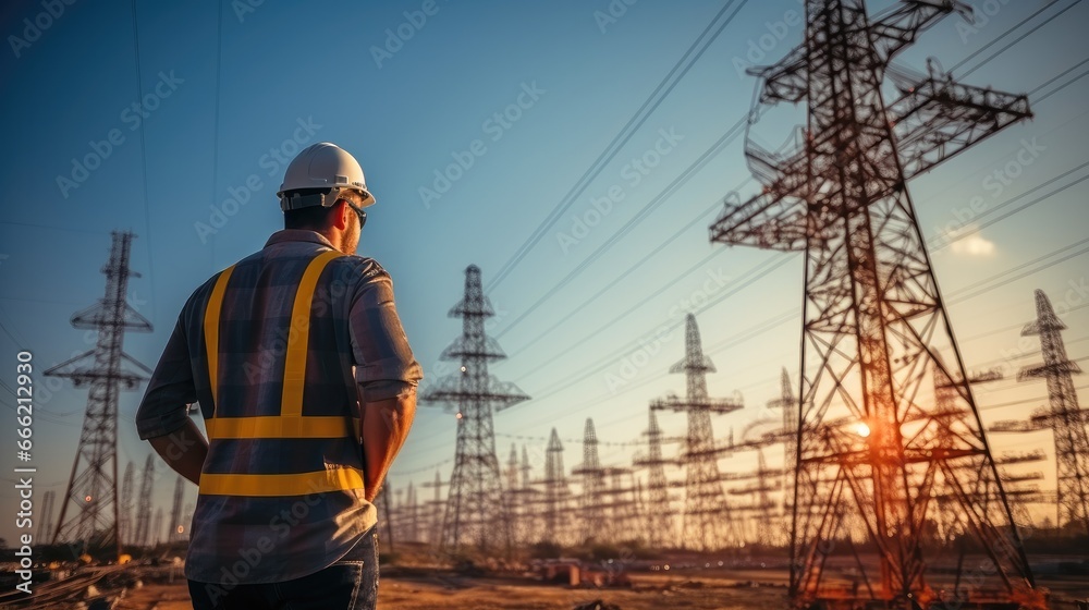 Electrical engineer working about electricity production high voltage ...