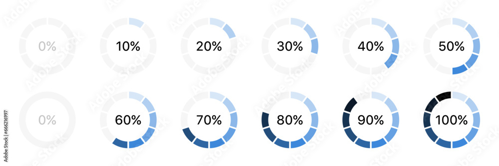 loading progress bar icon set, round circle frame. Download and upload ...