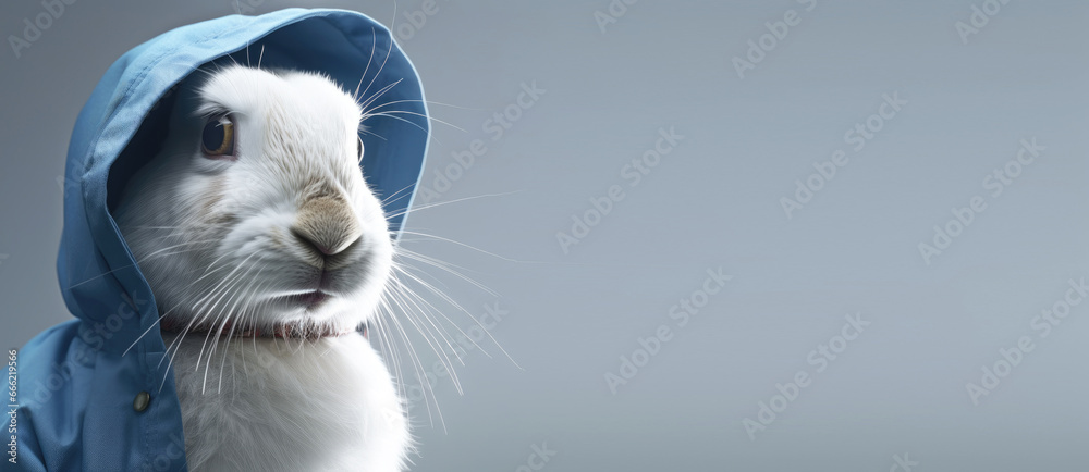 Rabbit head in profile or side close up. Panoramic image of a hare head ...