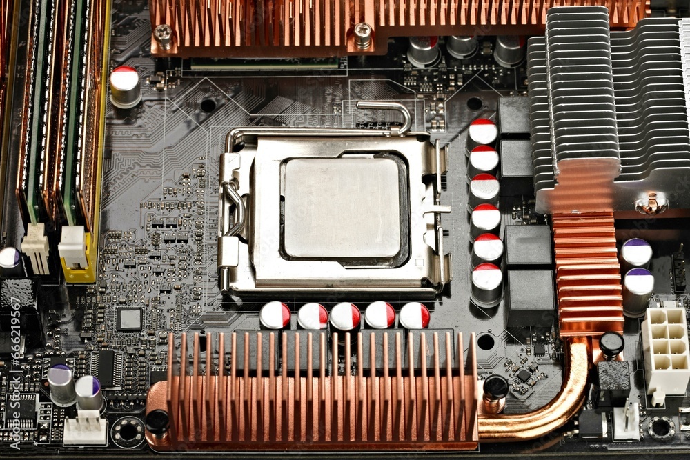 4K Image: Close-up of Computer Motherboard and CPU Area, Hardware ...