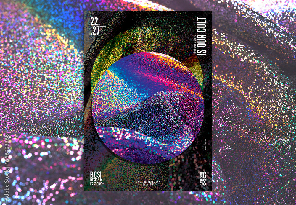 Creative Poster Layout Design with Holographic Glitter Effect Stock ...