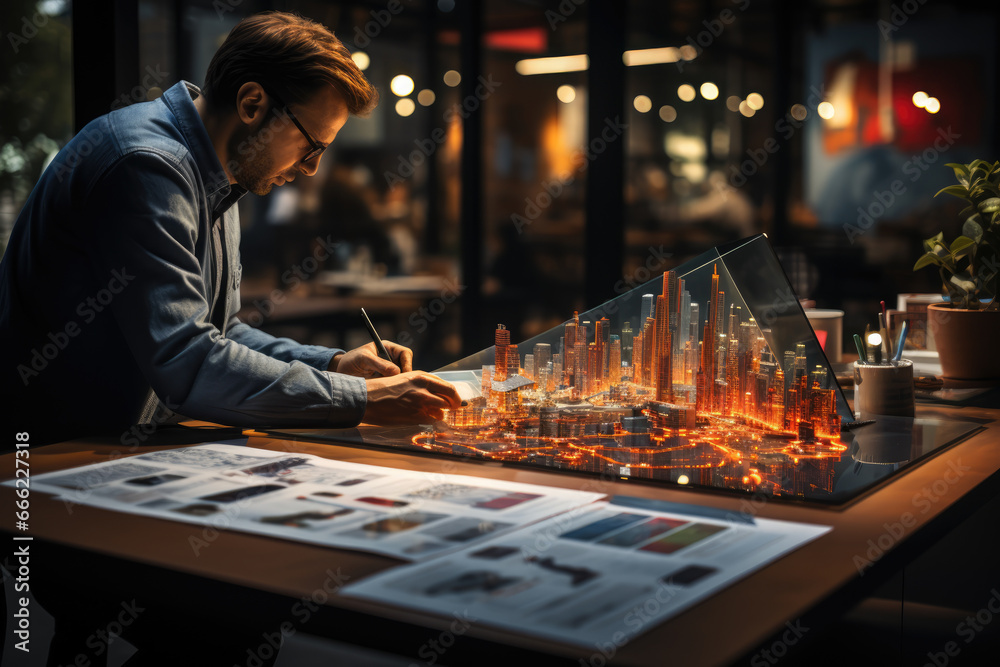 An entrepreneur conducting market research and feasibility studies ...