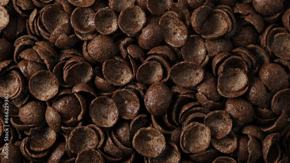 Shells shaped Chocolate Breakfast Cereal, close-up. 4K video, Rotating ...