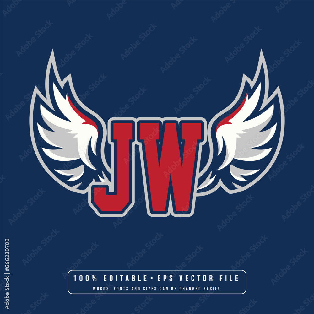 JW wings logo vector with editable text effect. Editable letter JW ...