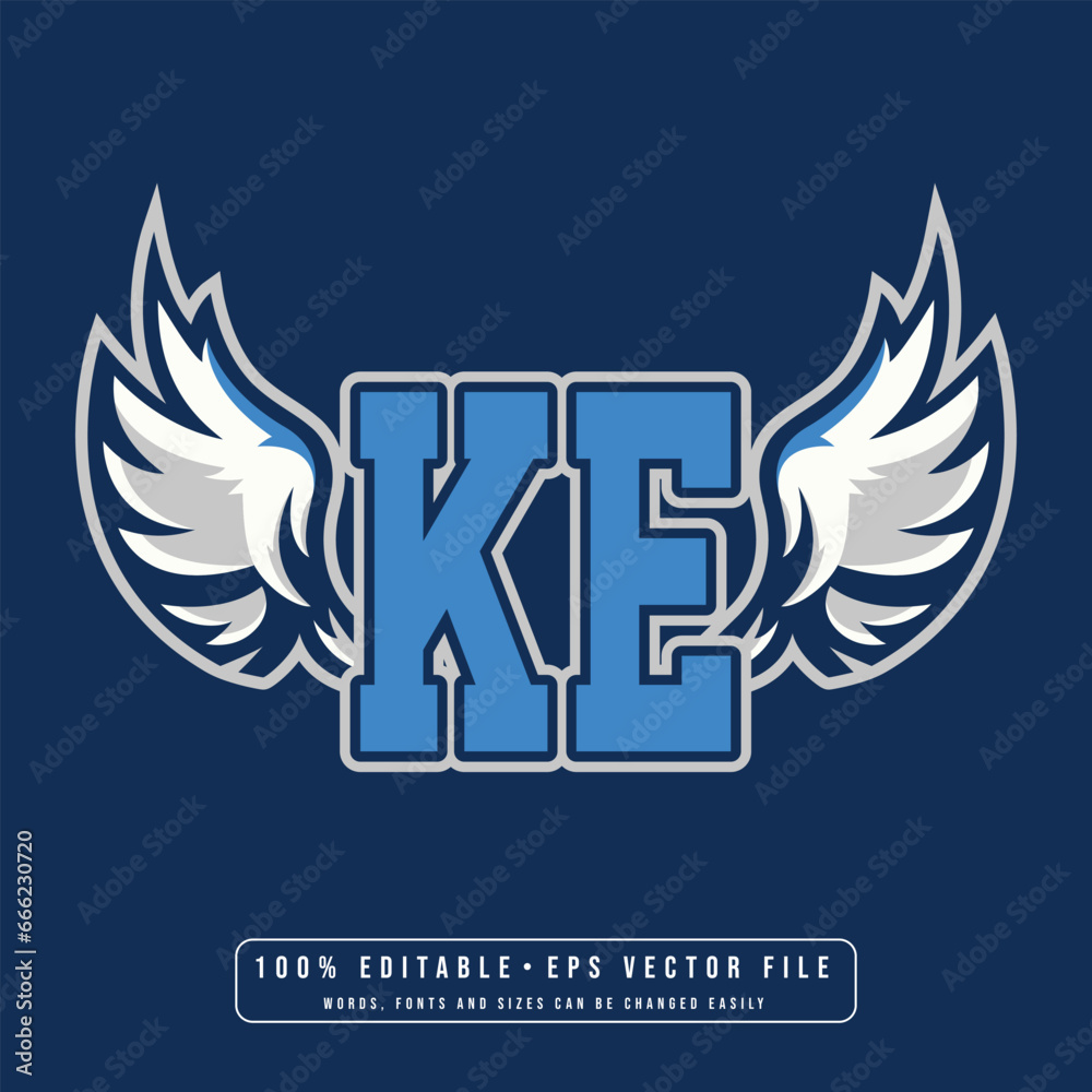 KE wings logo vector with editable text effect. Editable letter KE ...