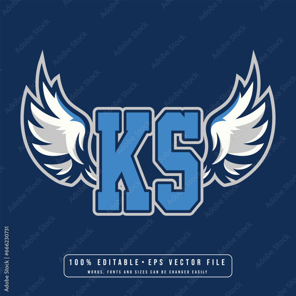KS wings logo vector with editable text effect. Editable letter KS ...