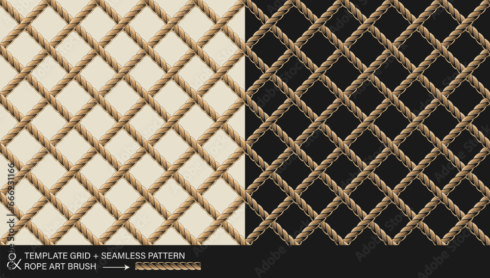 Seamless pattern with hemp rope net. Classic square geometric grid on ...