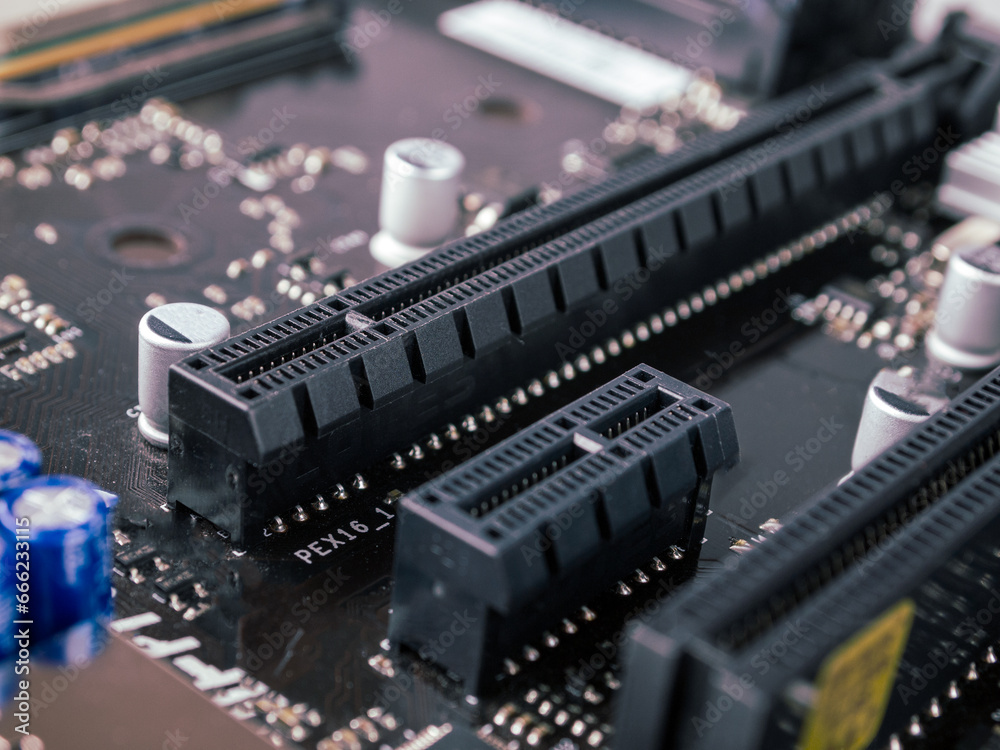 psi express port connector on the motherboard, high-speed data bus in a ...
