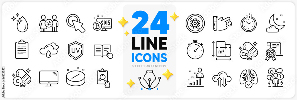 Icons set of Lungs, Blood donation and Click here line icons pack for app with Read instruction ...
