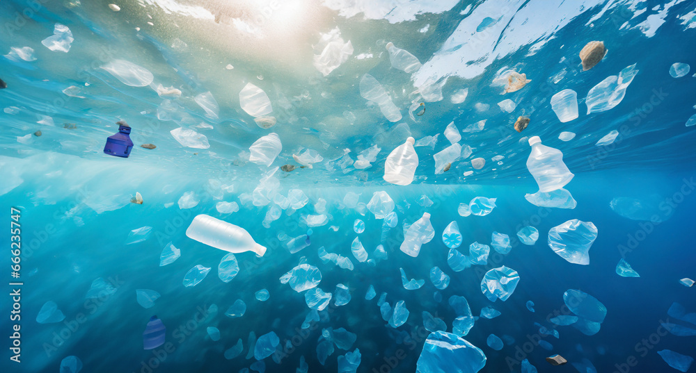 Ocean full of plastic, above and below the surface of the water Stock ...