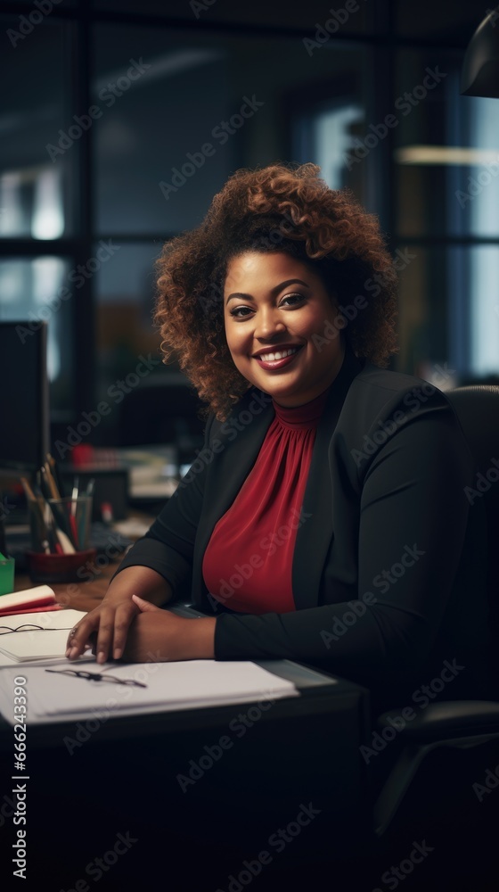 plus size happy curvy black woman manager modern office successful job ...