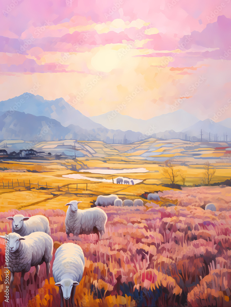 Over there, the sheep are beautiful background wallpaper poster PPT ...