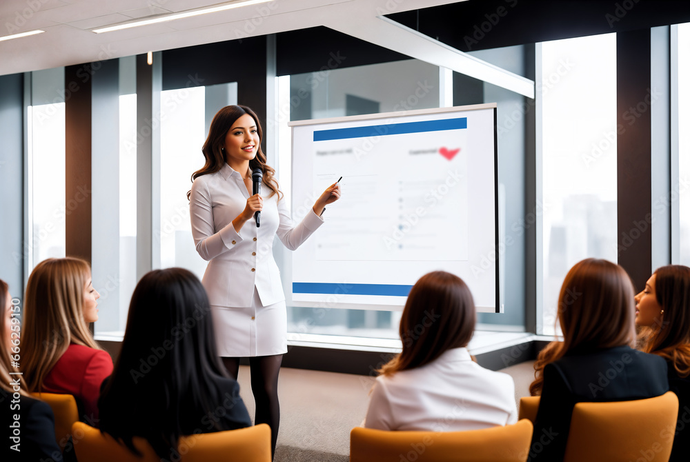 A confident and empowered woman is delivering a compelling and lively ...