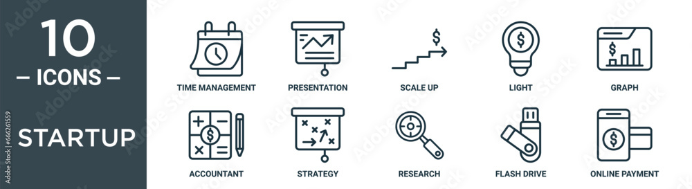 startup outline icon set includes thin line time management ...