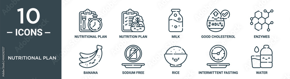 nutritional plan outline icon set includes thin line nutritional plan ...